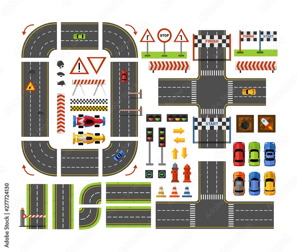 Road constructor top view in flat style for game design isolated on ...
