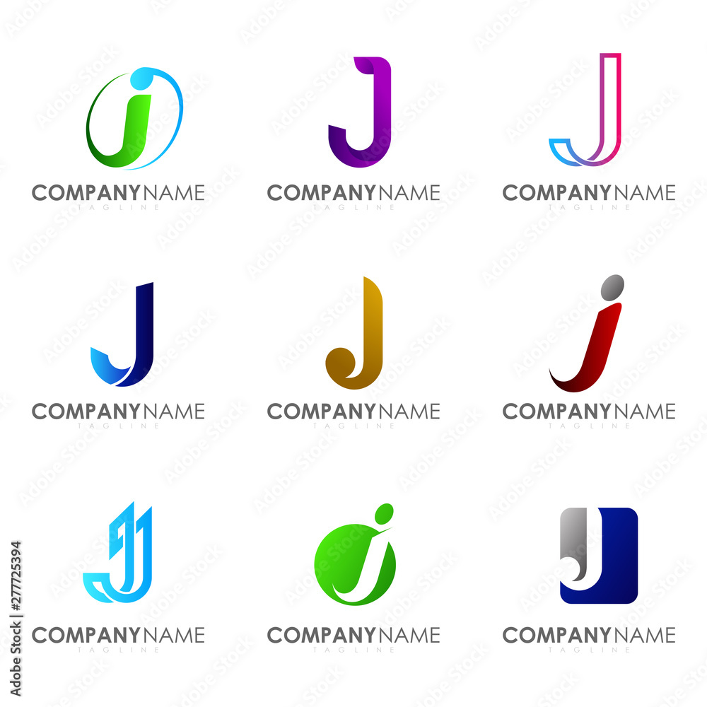 Set of modern alphabet logo design letter J. Stock Vector | Adobe Stock