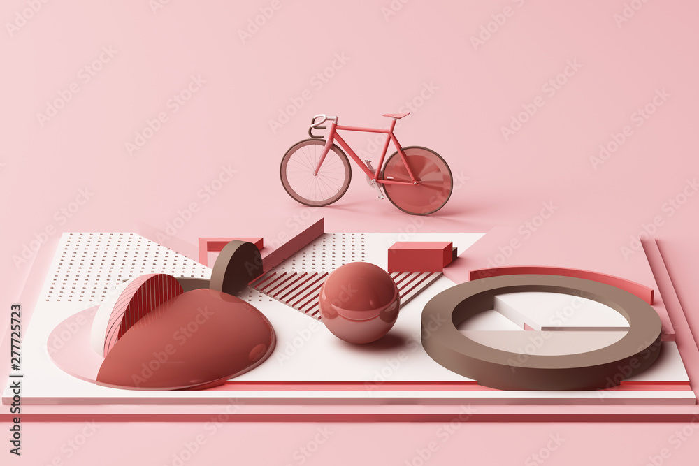 Geometric Shape of Bike Sport Concept in pastel pink colour tone. 3d ...