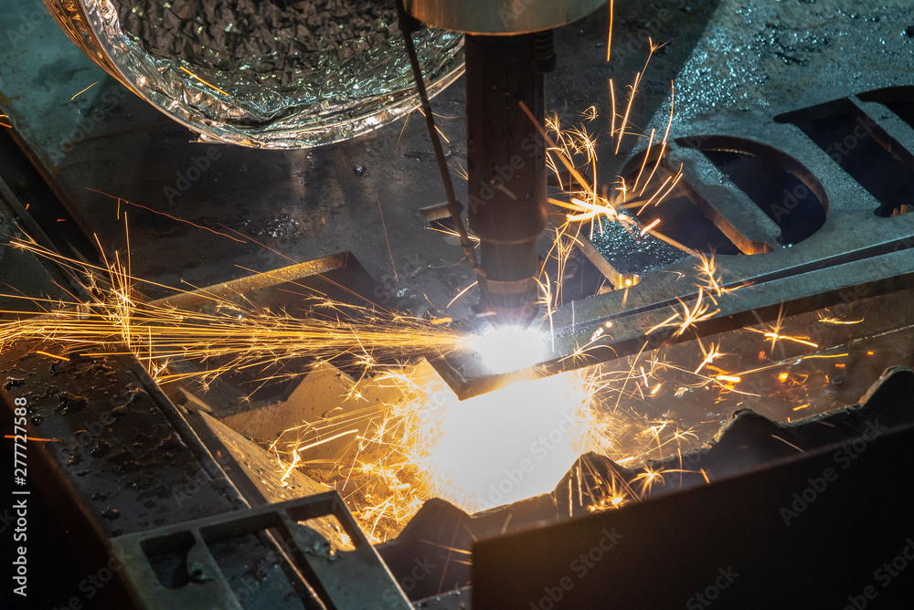 The gas cutting machine control by CNC program. The sheet metal ...