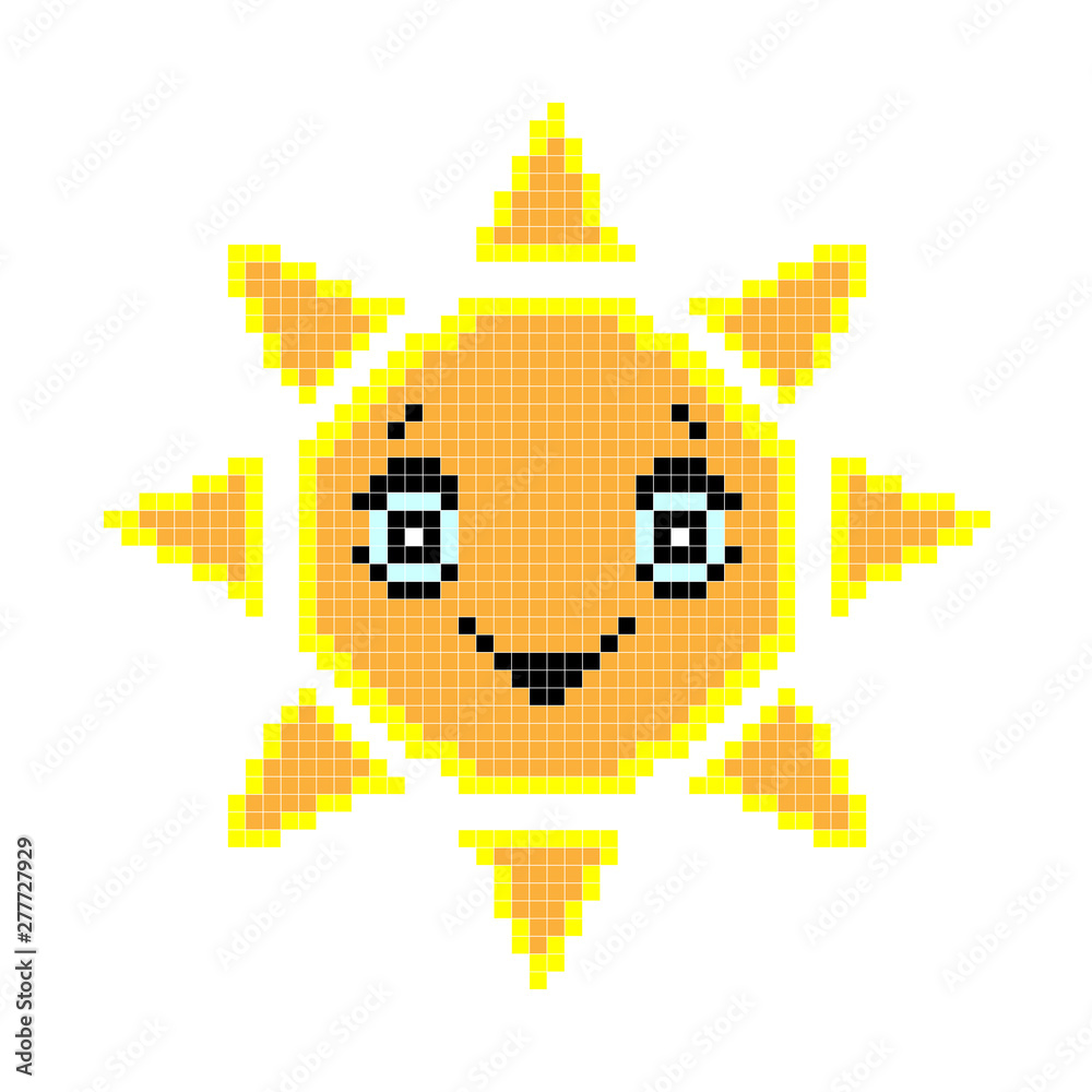 8 bit pixel sun. Vector illustration. Old school computer graphic style ...