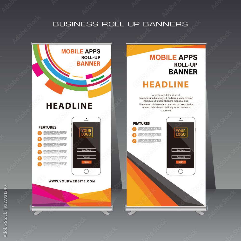 Mobile phone Roll up banner, abstract standing banner template design ...