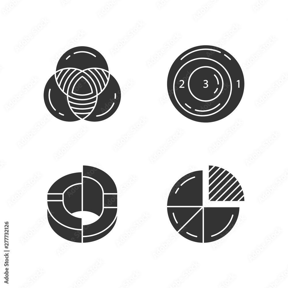 Diagrams glyph icons set. Data graphic visualization. Statistical ...