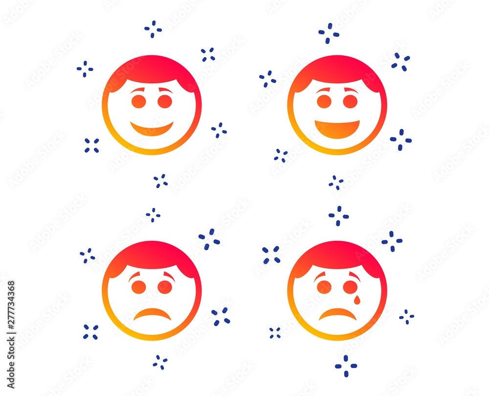 Circle smile face icons. Happy, sad, cry signs. Happy smiley chat ...