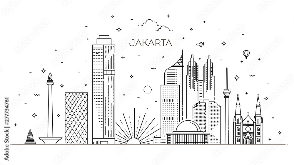 Jakarta Cityscape with Landmarks. Indonesia Stock Vector | Adobe Stock