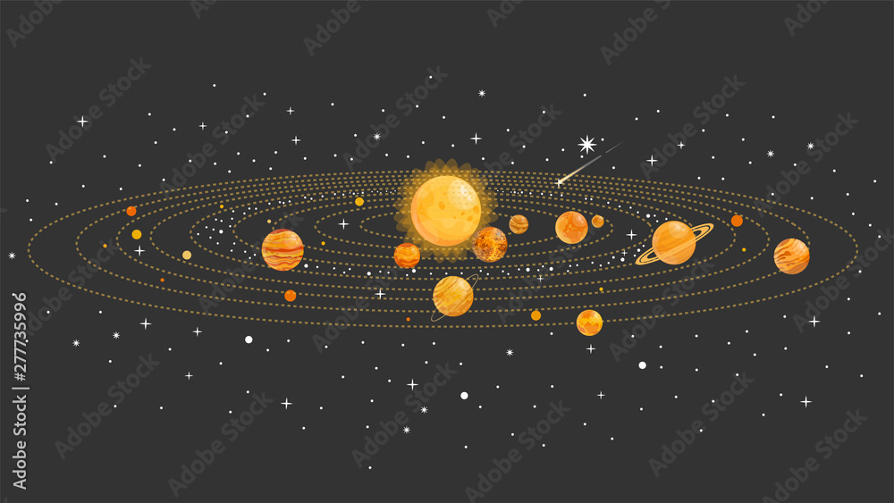 Solar system with isolated planets. Vector flat illustration ...