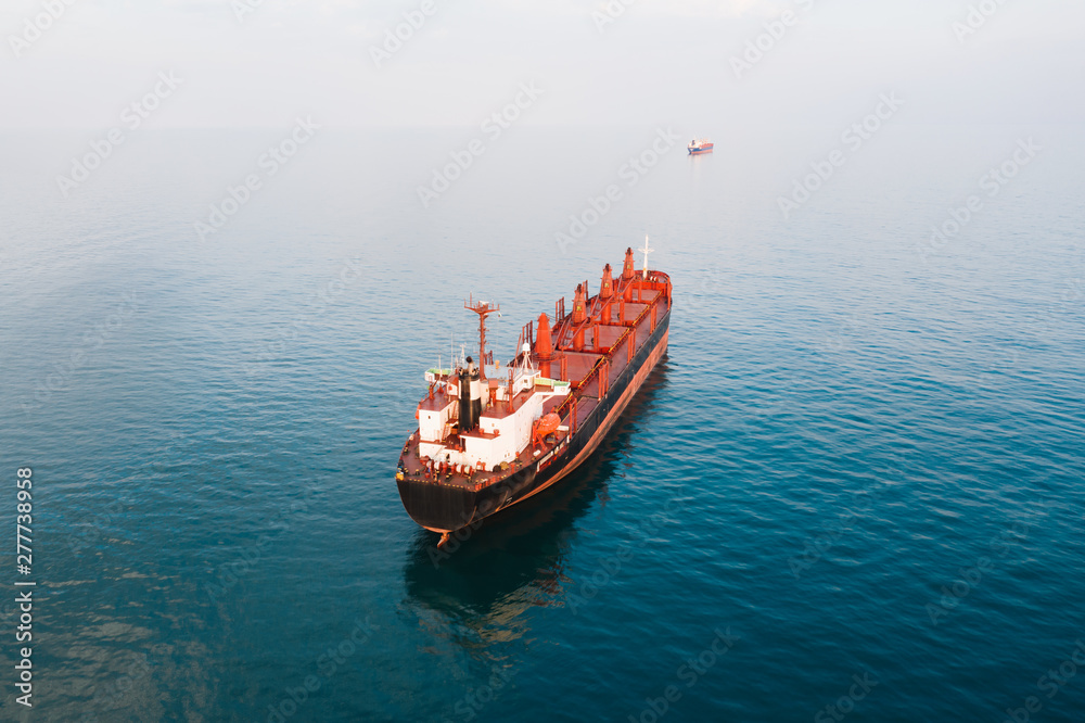 Aerial view of high-speed sea vessel for transportation of a cargo ...