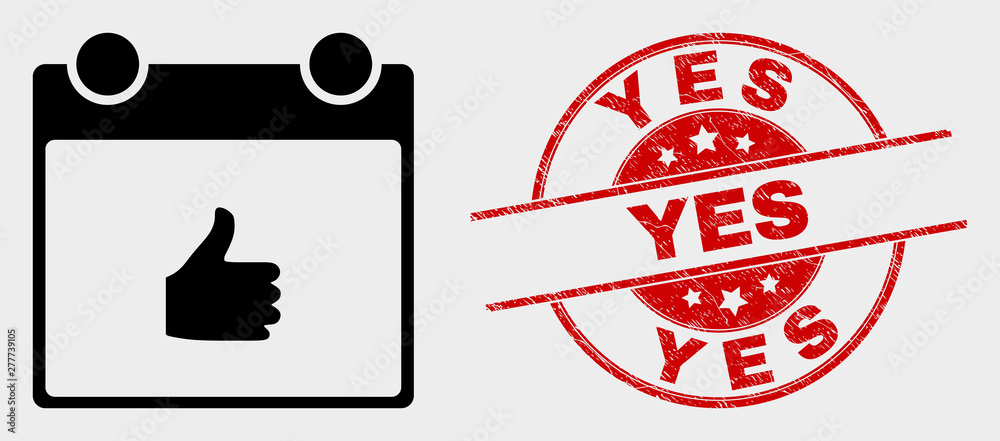 Vector thumb up calendar page pictogram and Yes watermark. Red rounded ...