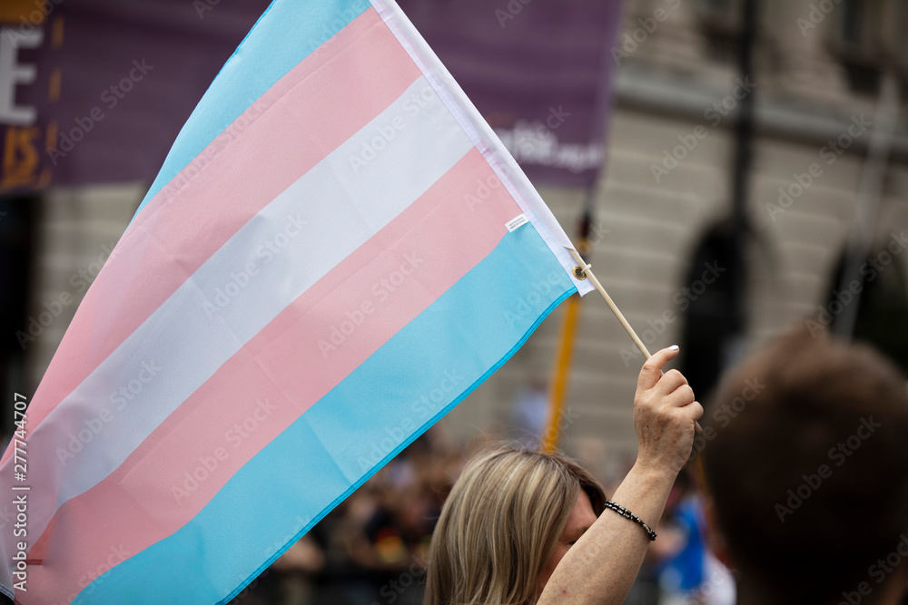A transgender flag being waved at LGBT gay pride march foto de Stock ...
