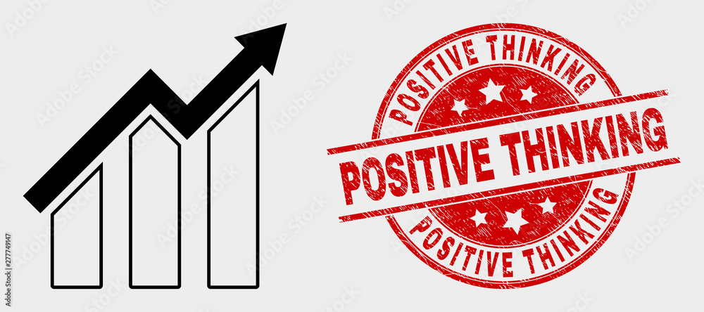 Vector growing trend chart pictogram and Positive Thinking seal stamp ...