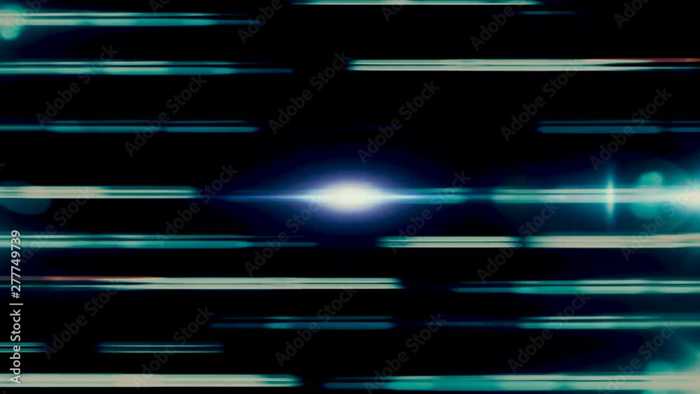 An impressive horizontal movement of neon broken lines flowing and ...