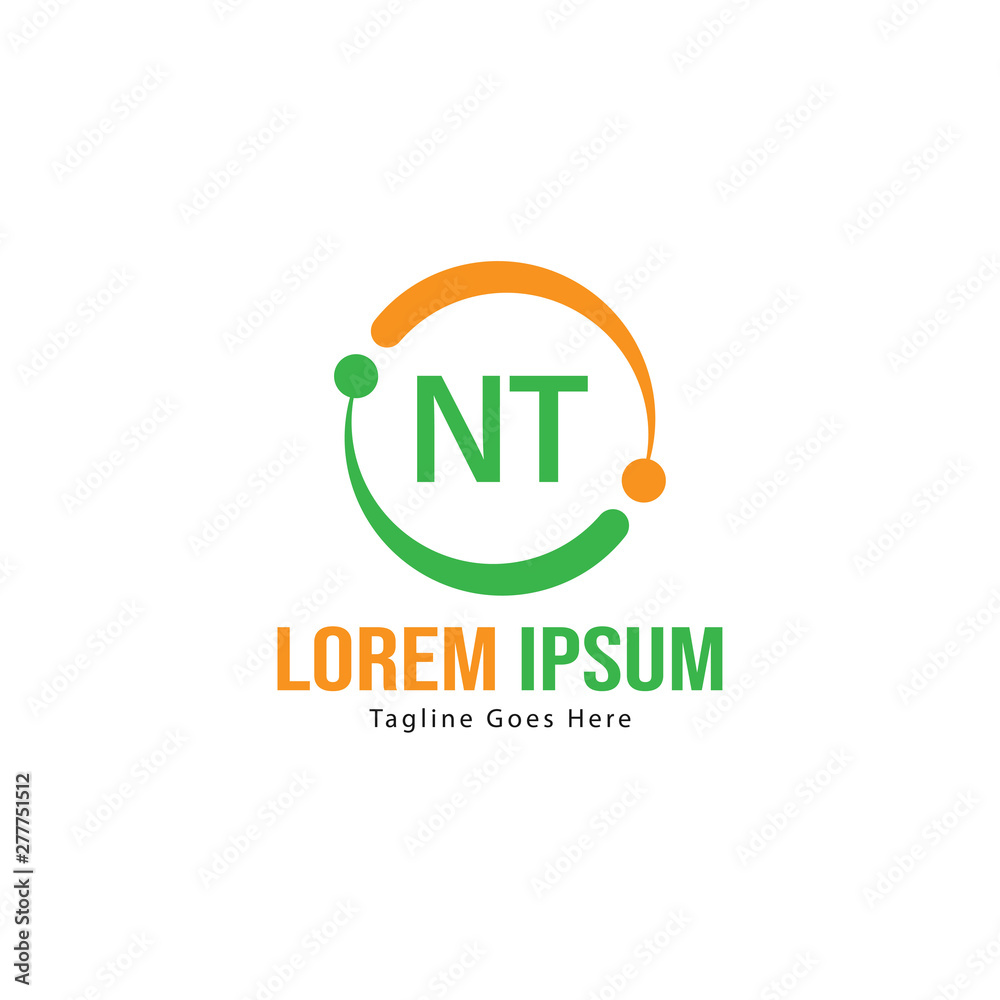 Initial NT logo template with modern frame. Minimalist NT letter logo ...