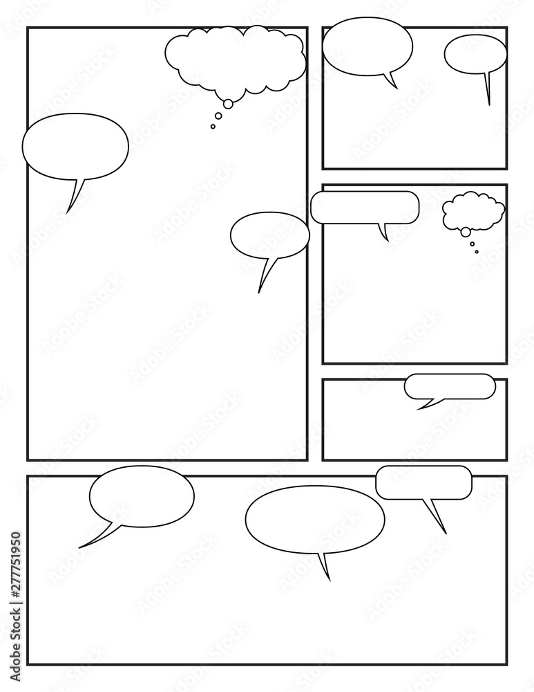 Manga style page layout. storyboard layout template with speech bubbles ...