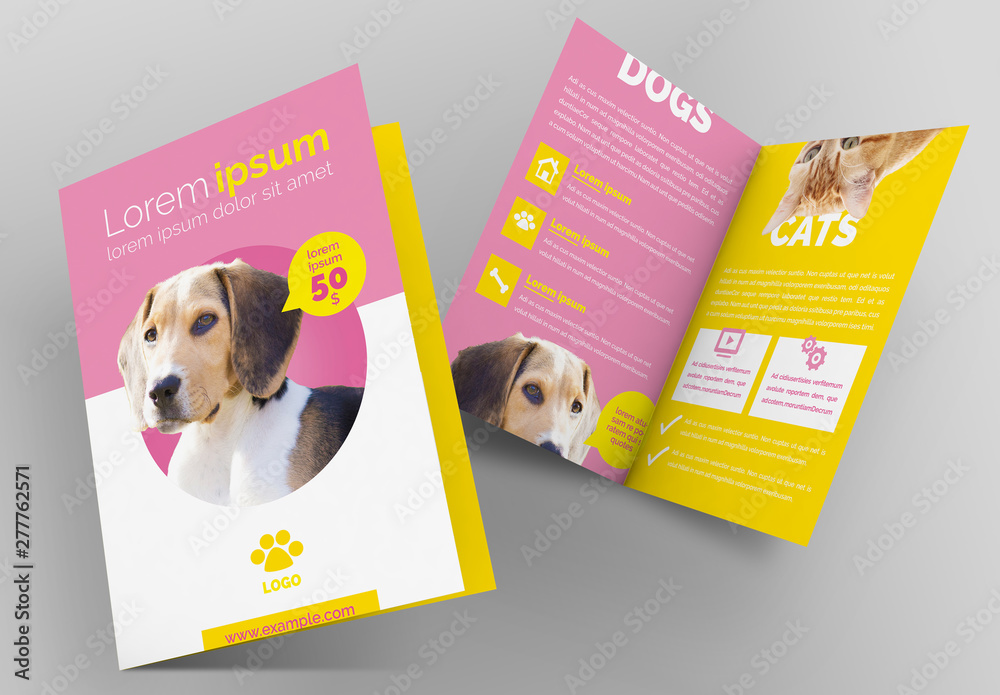 Pet Brochure Layout with Pink and Yellow Accents Stock Template | Adobe ...