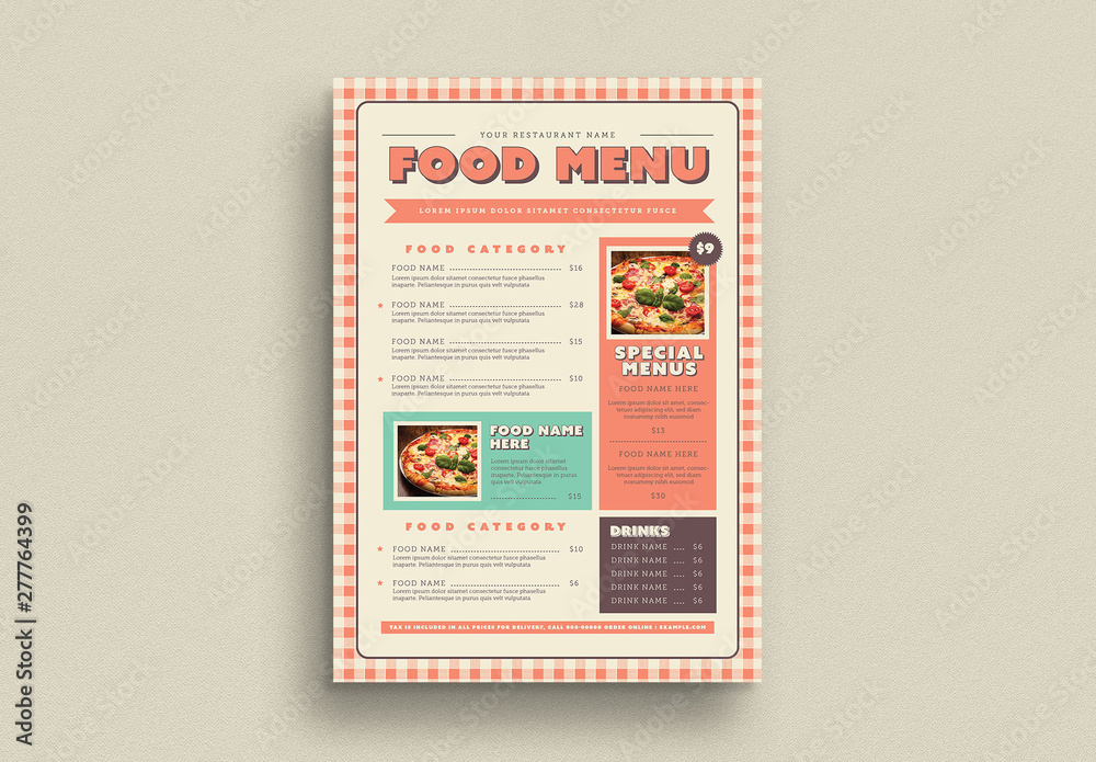 Food Menu Layout with Gingham Elements Stock Template | Adobe Stock