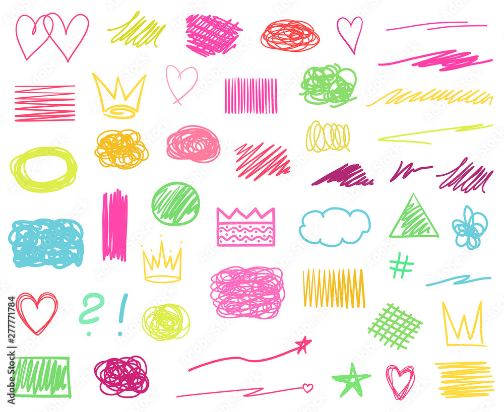 Colored infographic elements isolated on white. Set of sketchy symbols ...