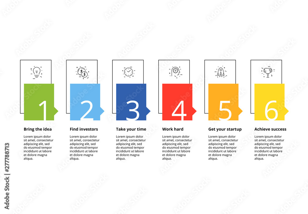 6 Step Infographic with Rainbow Elements Stock Template | Adobe Stock