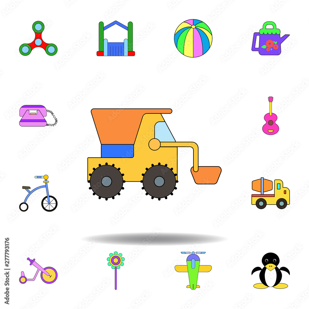 cartoon truck toy colored icon. set of children toys illustration icons ...
