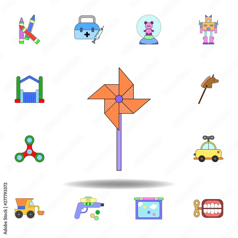 cartoon pinwheel toy colored icon. set of children toys illustration ...