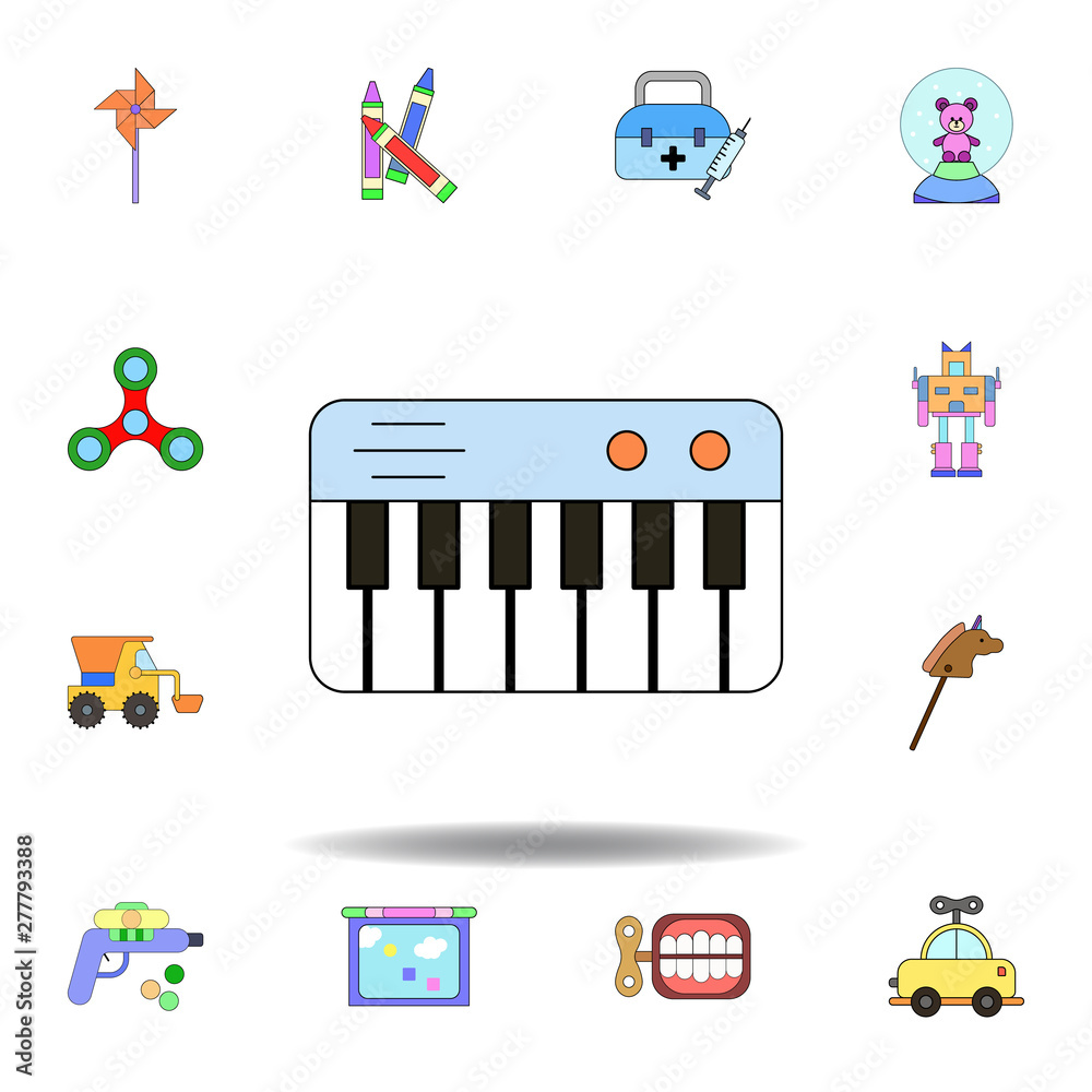 cartoon piano toy colored icon. set of children toys illustration icons ...
