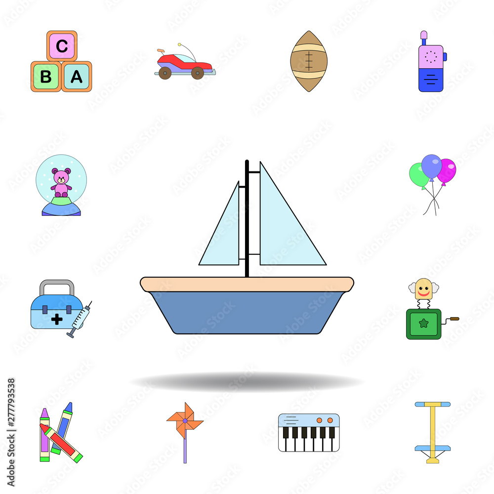 cartoon ship toy colored icon. set of children toys illustration icons ...