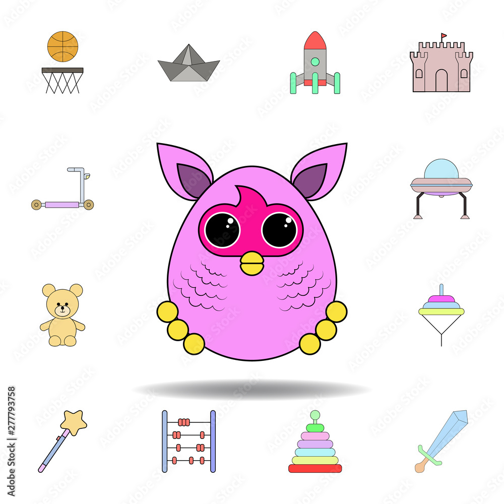 cartoon furby toy colored icon. set of children toys illustration icons ...