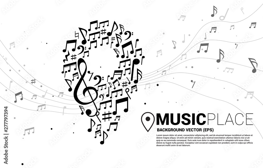 vector music melody note shaped pin icon. concept background for music ...