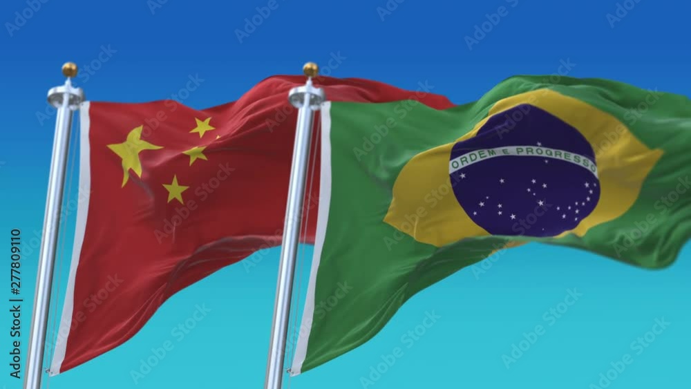4k Seamless Brazil and China Flags with blue sky background;A fully ...