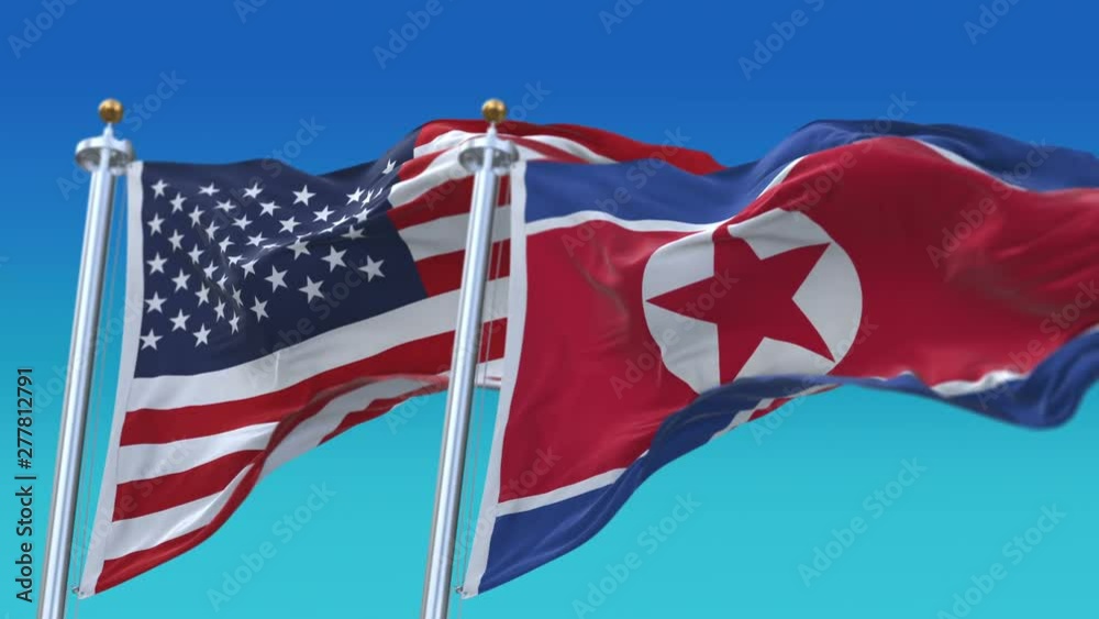 4k Seamless United States of America And North Korea Flags with blue ...