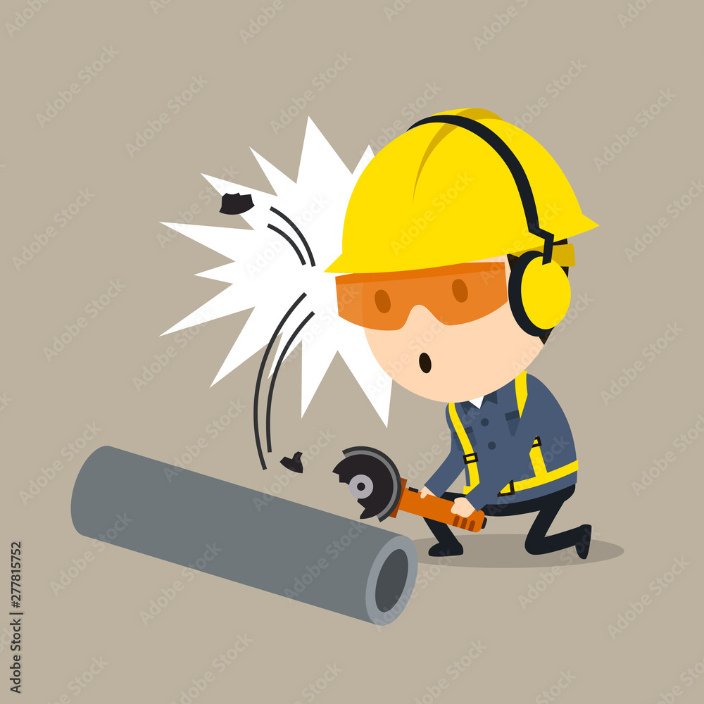 Splitting debris accident during grinder operation, Vector illustration ...
