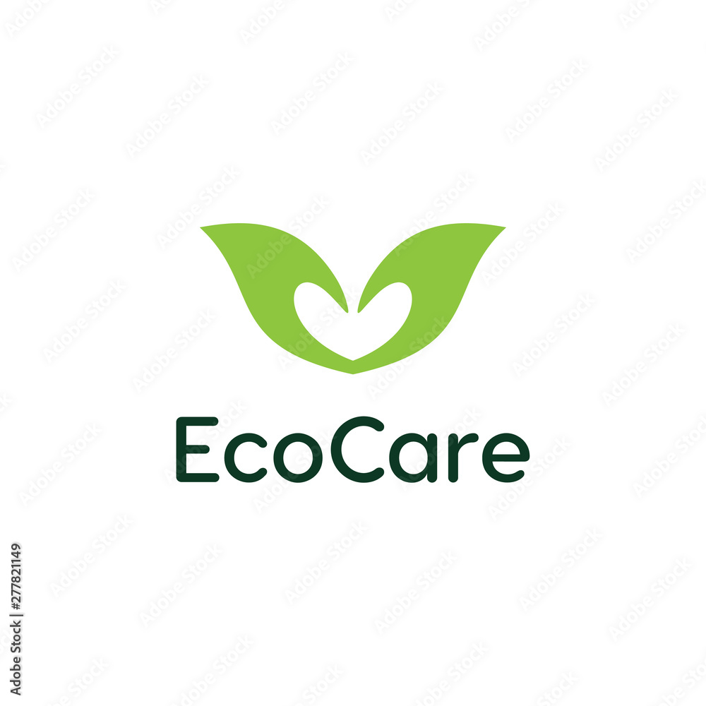 eco care symbol with negative space heart vector logo design Stock ...