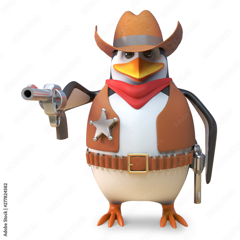 Sharpshooter sheriff penguin the cartoon cowboy aims his gun with ...