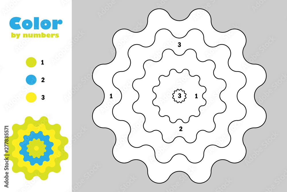 Mandala in cartoon style, color by number, education paper game for the ...