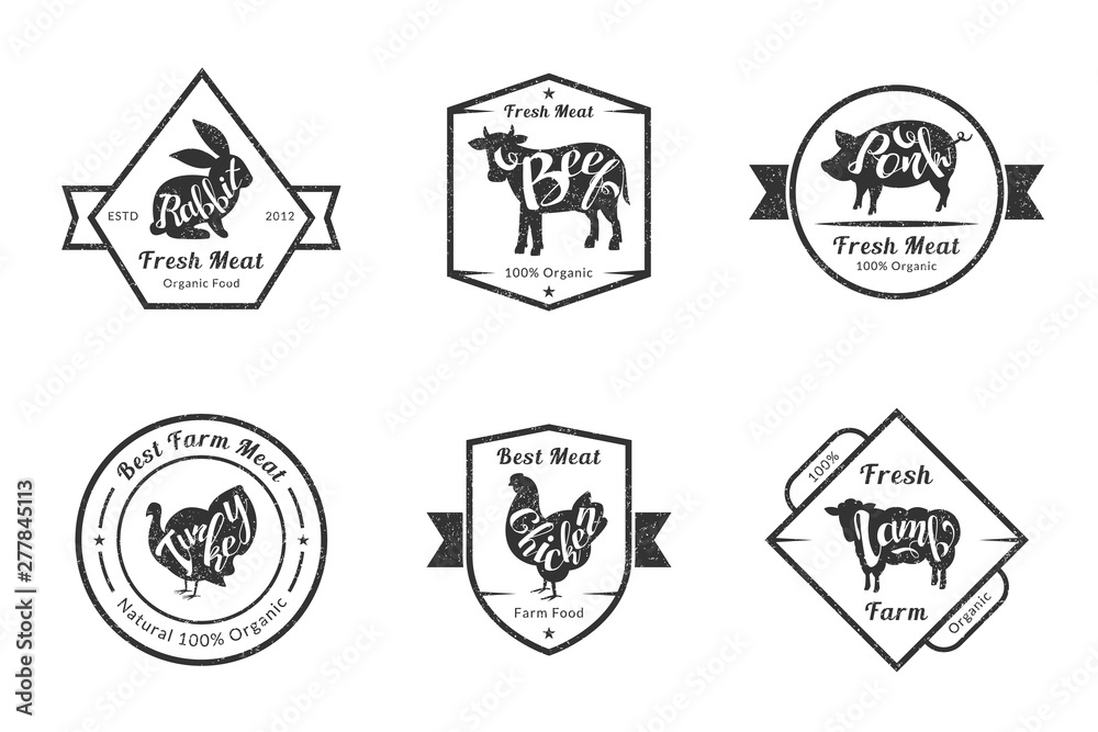 Organic Fresh Meat, Premium Quality Retro Cattle Logo Templates Set ...