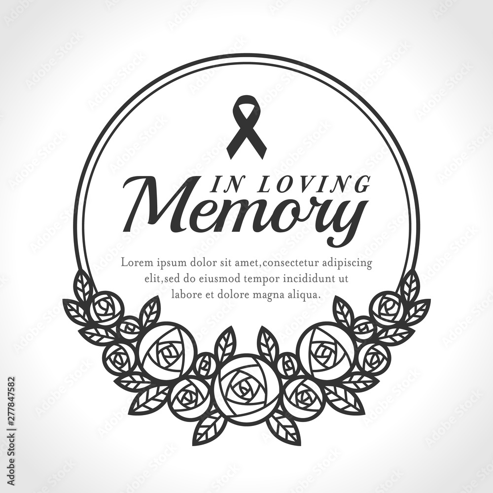 In loving Memory text and ribbon in Black circle line Wreath rose ...
