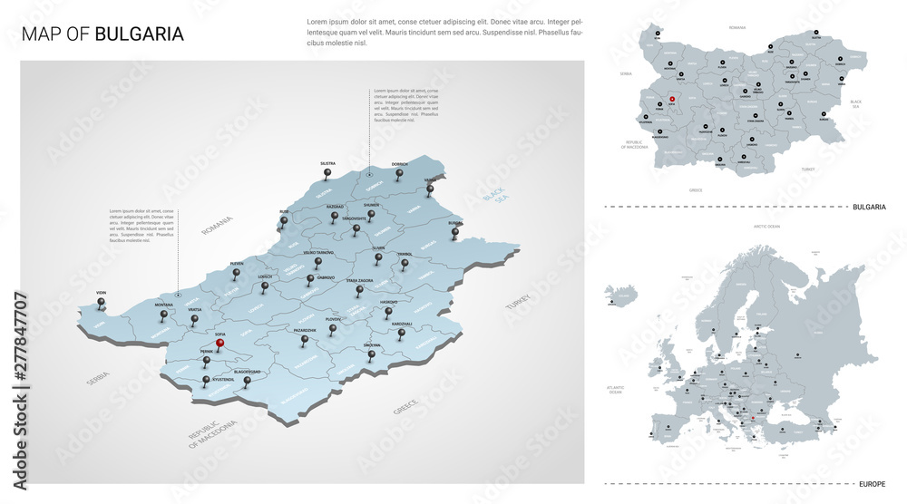 Vector set of Bulgaria country. Isometric 3d map, Bulgaria map, Europe ...