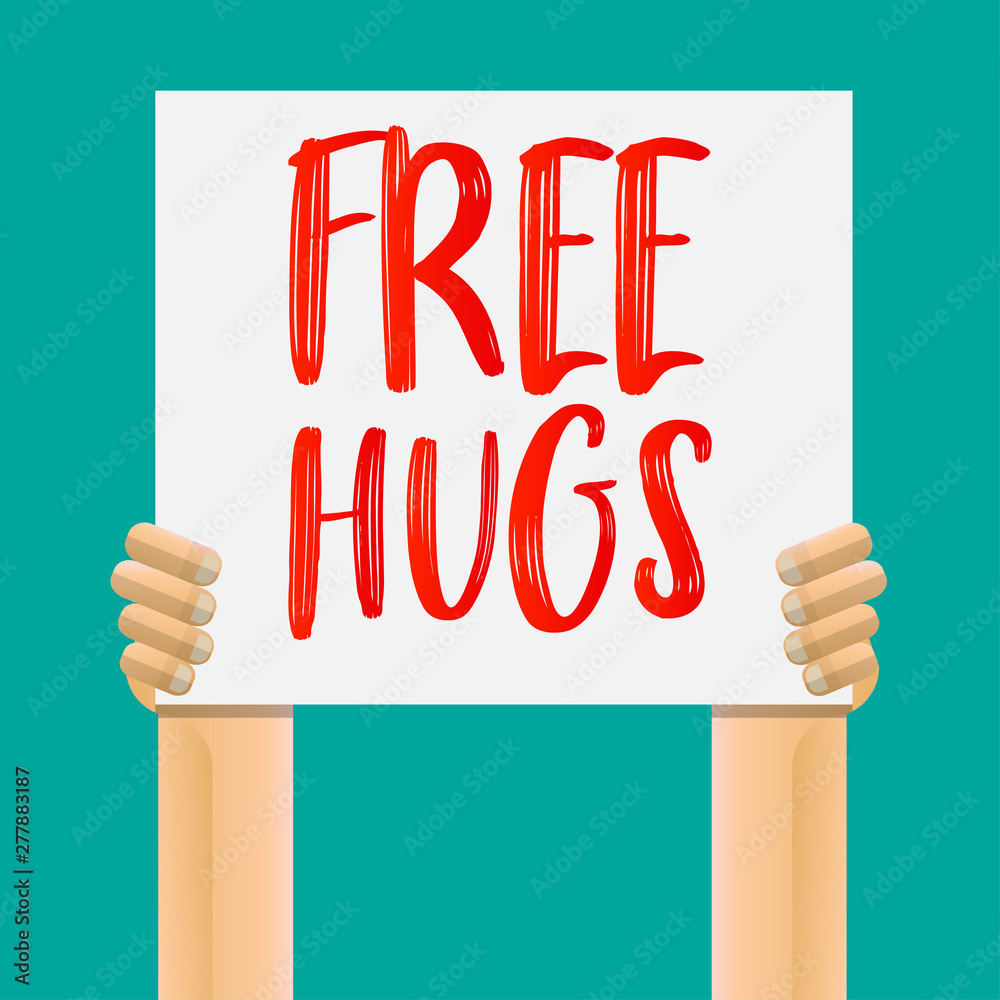 Hand holding free hugs sign vector illustration. Stock Vector | Adobe Stock