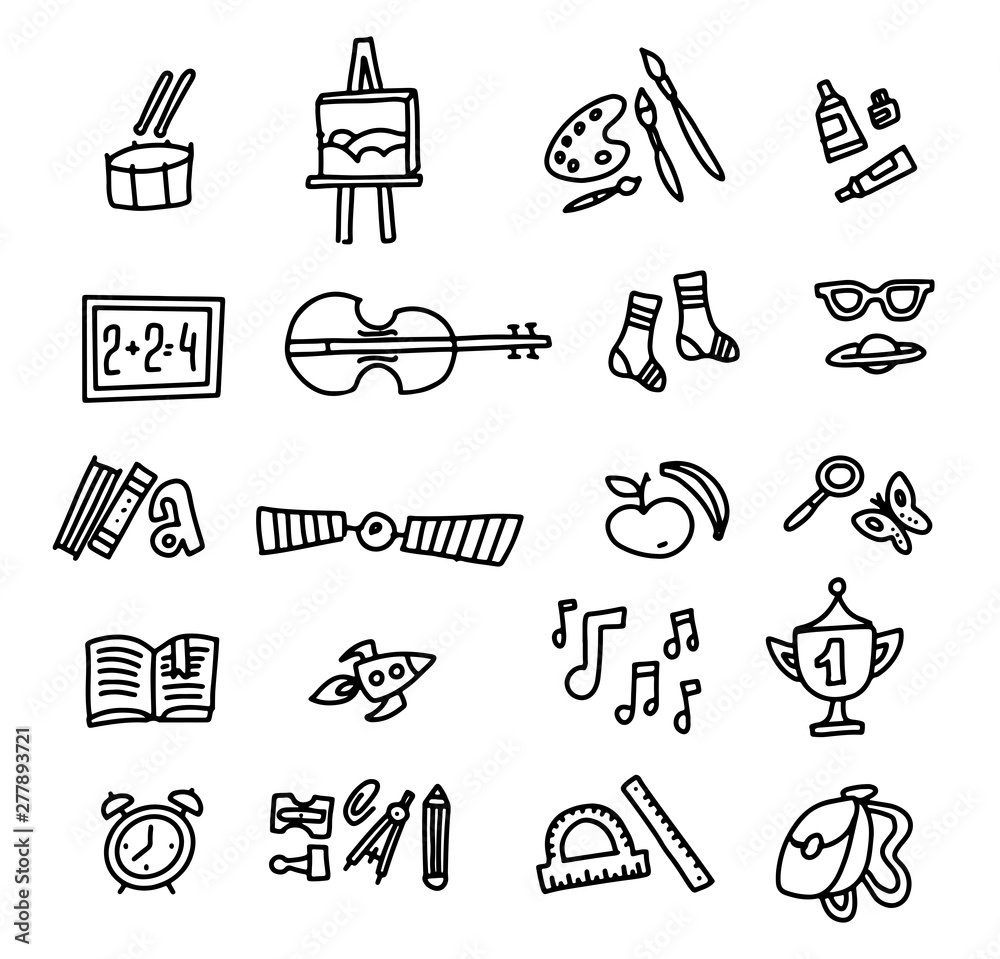 School Icons. Back To School. Hand Drawn Doodle Icon Set. Sketchy ...