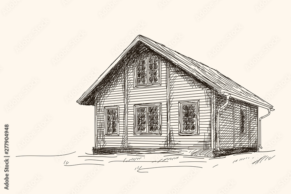 Wooden two-story house. Vector drawing isolated on white background ...