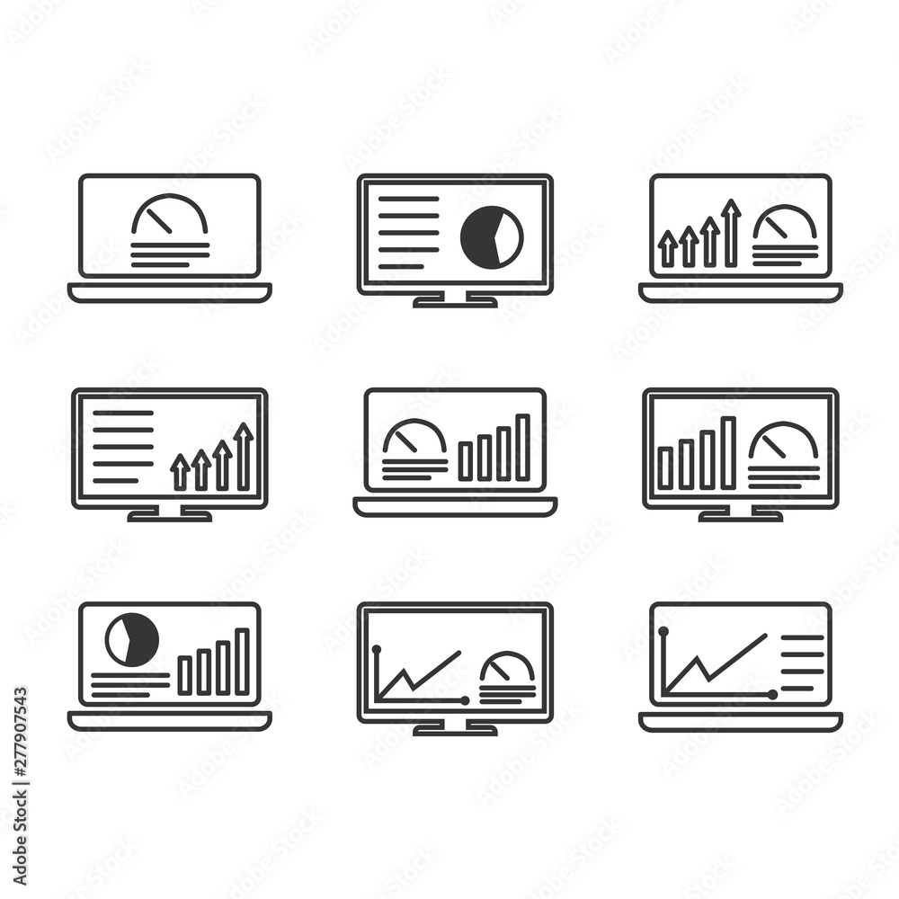 Project dashboard linear icon set template color editable. Dashboard ...