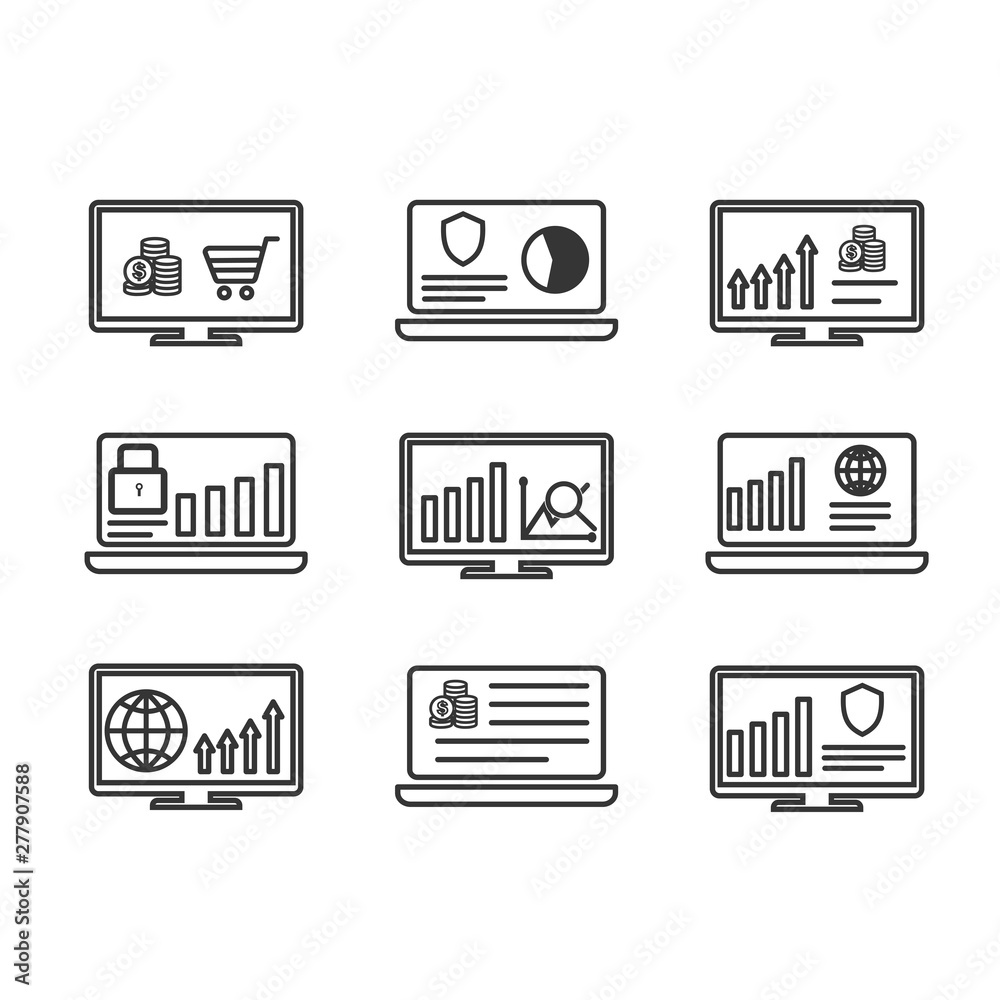Project dashboard linear icon set template color editable. Dashboard ...