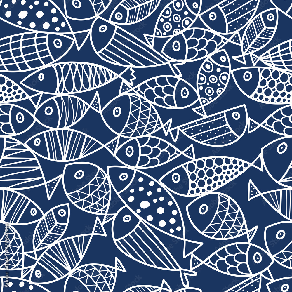 Cute fish. Kids line background. Seamless pattern. Can be used in ...