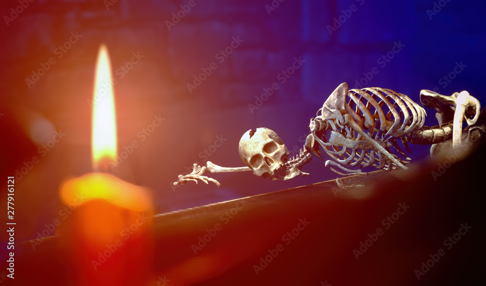Human skeleton in medieval dungeon 3d rendering Stock Illustration ...