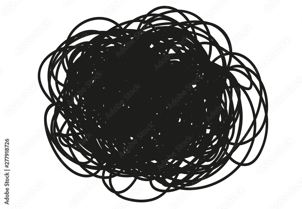 Tangled shape on white. Hand drawn hatching dinamic lines. Black and ...