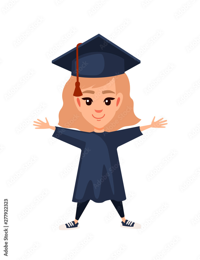 Girl kid wearing academic dress graduation costume cartoon character ...