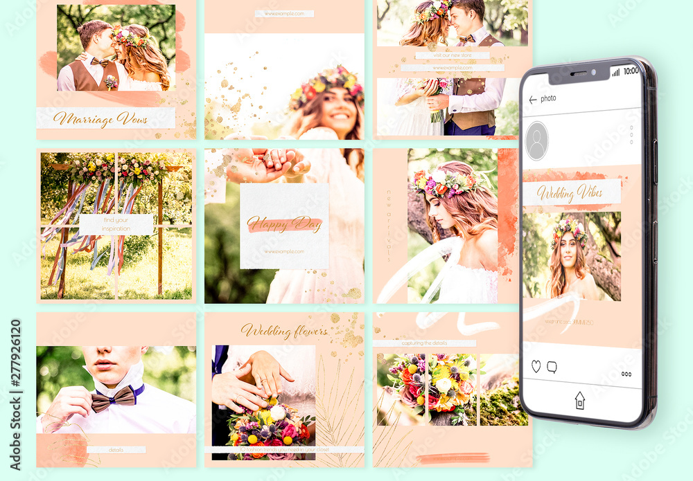 Social Media Post Layouts Set with Golden Accents Stock Template ...