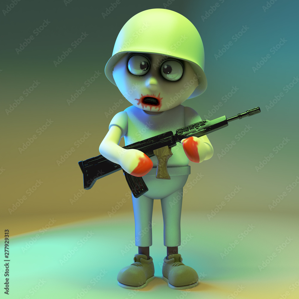 Military undead zombie monster wearing a soldiers helmet and carrying ...