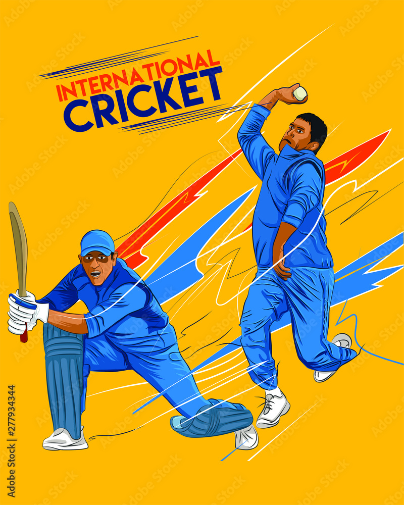 Vector illustration of batsman and bowler playing cricket championship ...