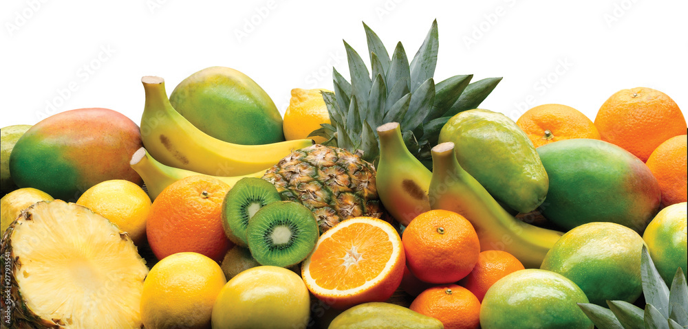 frutas tropicales, cortadas y enteras para postres y batidos. tropical ...