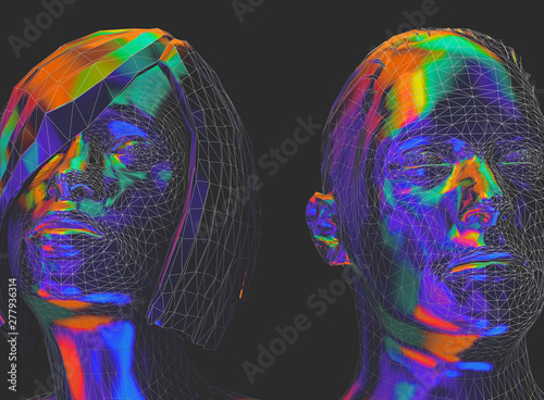 male and female human head in side view in futuristic low poly style ...